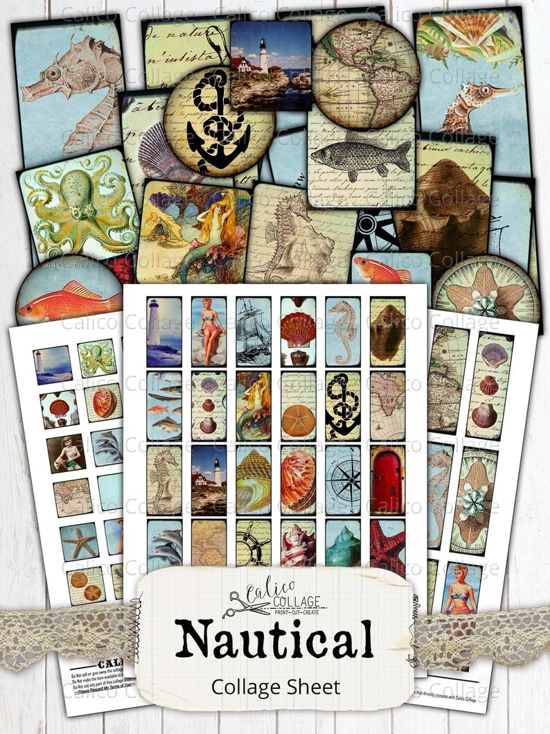 Printable Nautical Ephemera Pack, Collage Sheet, Junk Journal Supplies ...