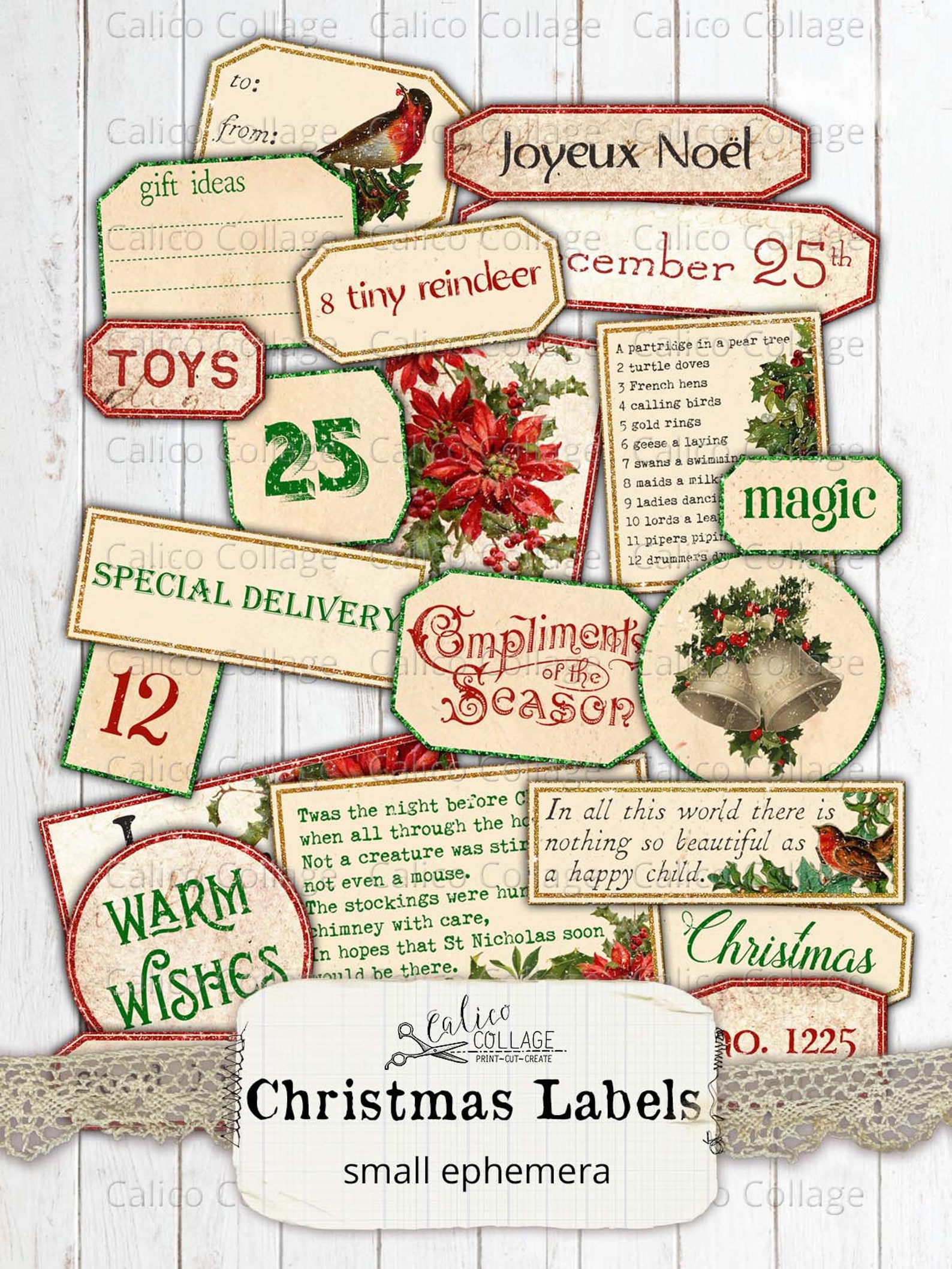 Fussy Cut Christmas Ephemera Labels Printable Vintage | Etsy