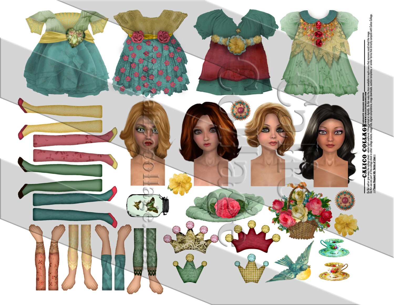 Printable Paper Dolls Digital Collage Sheet Just Minty - Etsy