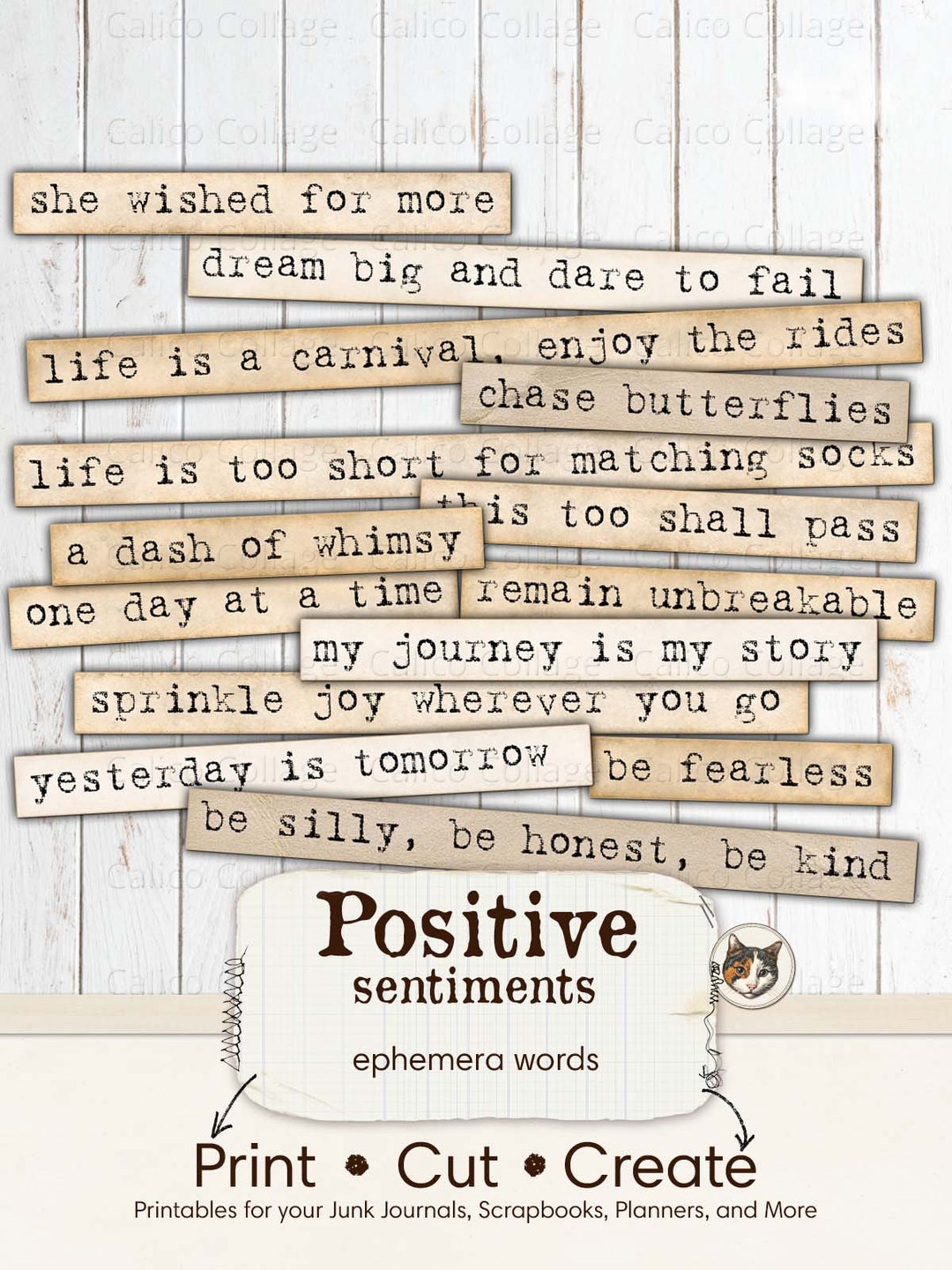 Positive Sentiments for Junk Journals, Printable Ephemera Words, Junk ...