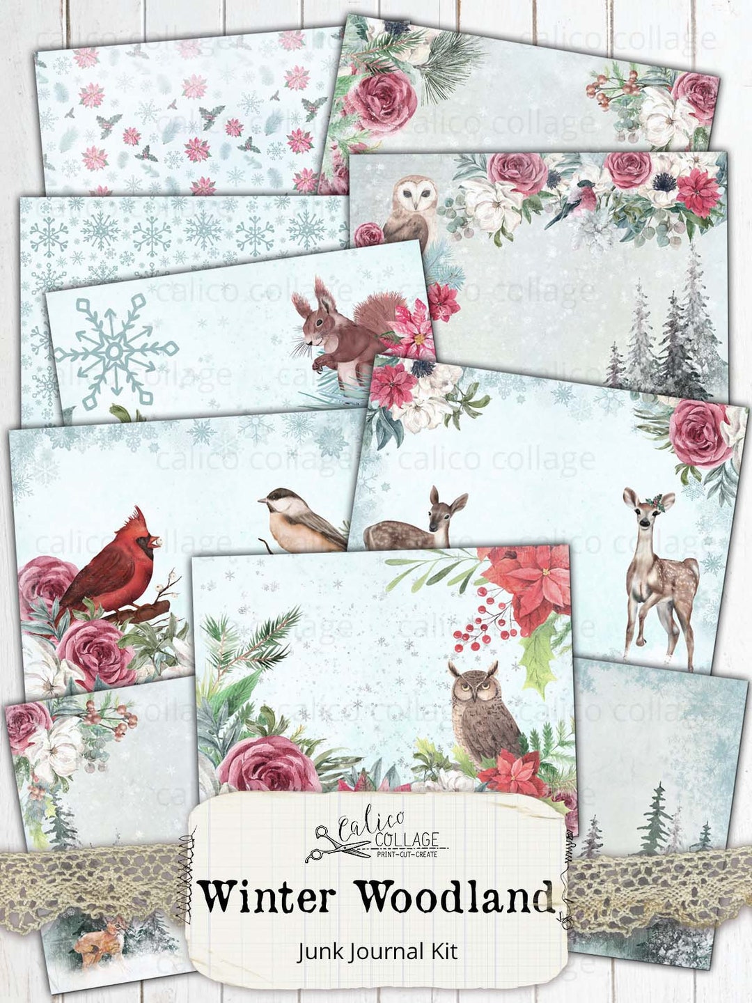 Winter Junk Journal Kit Printable Ephemera, Vintage Blue Snowy Winter ...