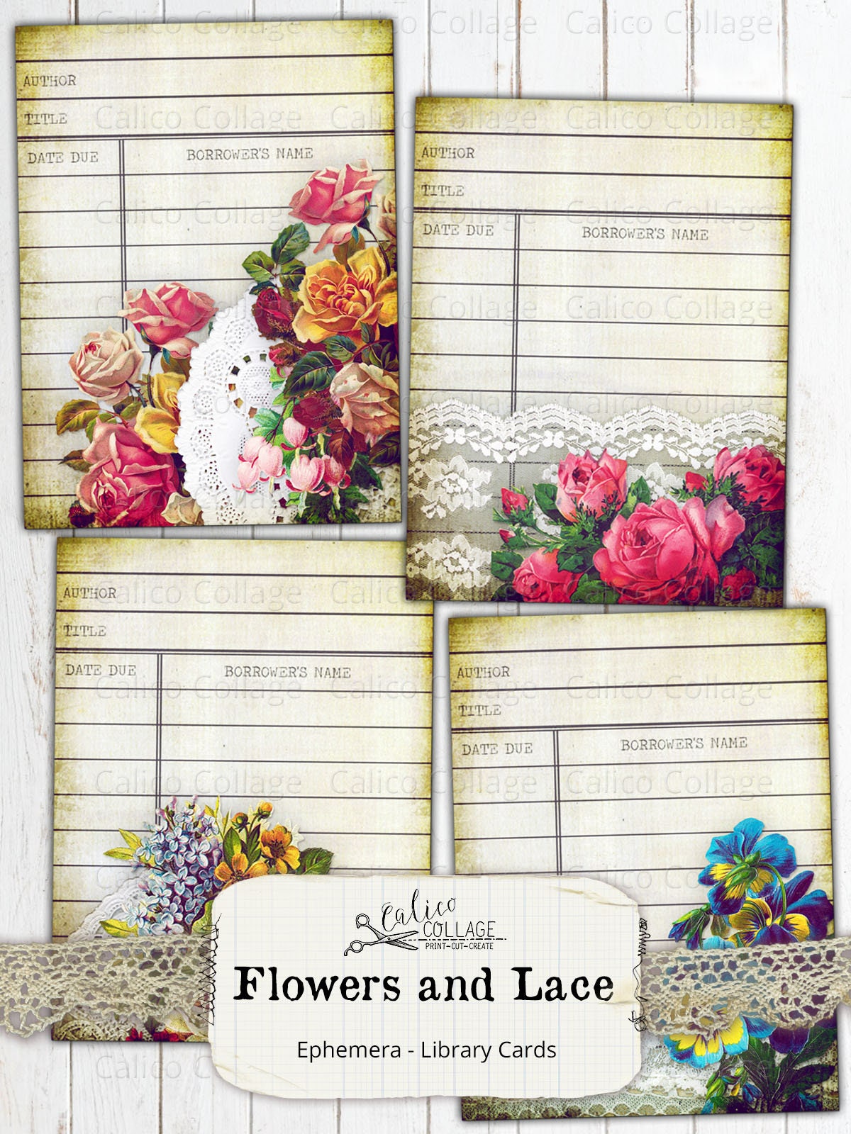 Flowers and Lace Junk Journal Library Cards, Vintage Library Cards - Etsy