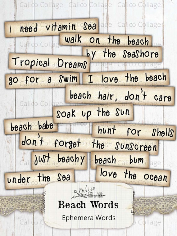 Printable Beach Words Summer Junk Journal Ephemera Words - Etsy
