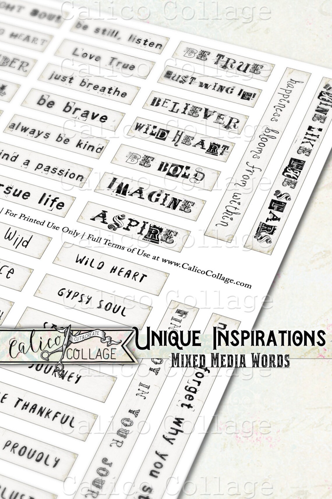 Printable Unique Inspirations Mixed Media Words Junk - Etsy