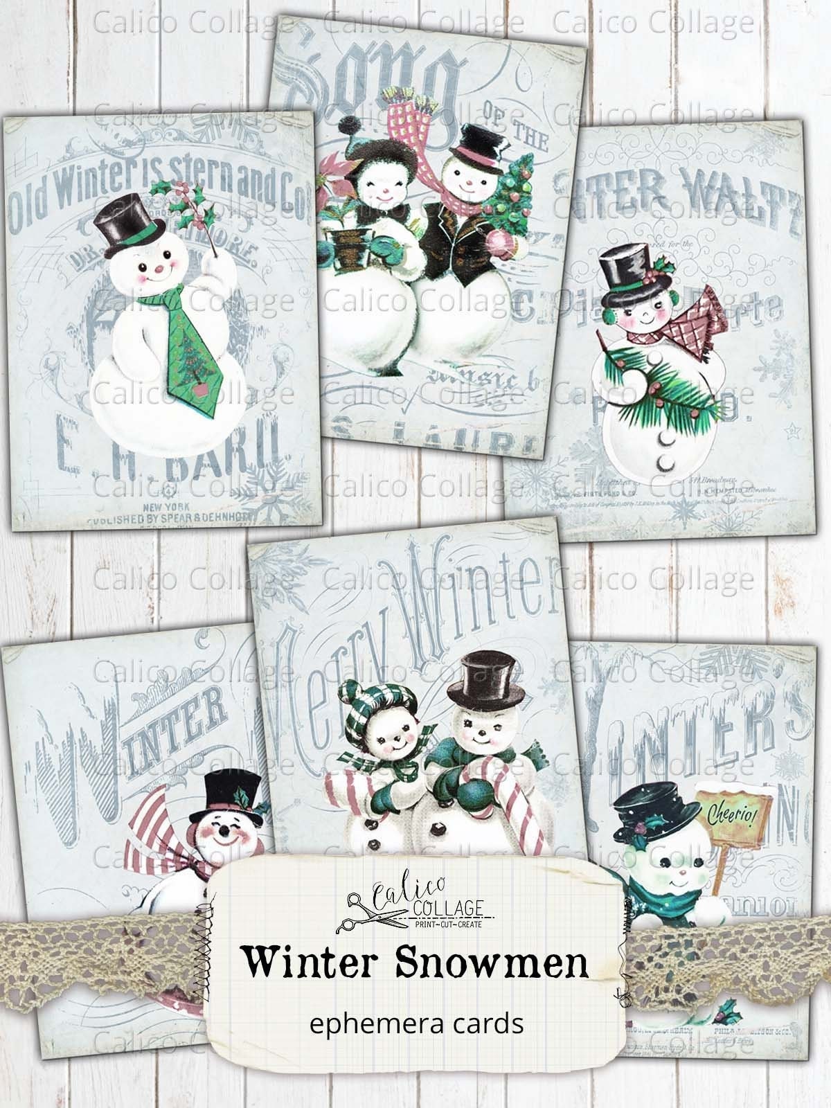 Printable Winter Snowmen Ephemera Cards Junk Journal Ephemera - Etsy