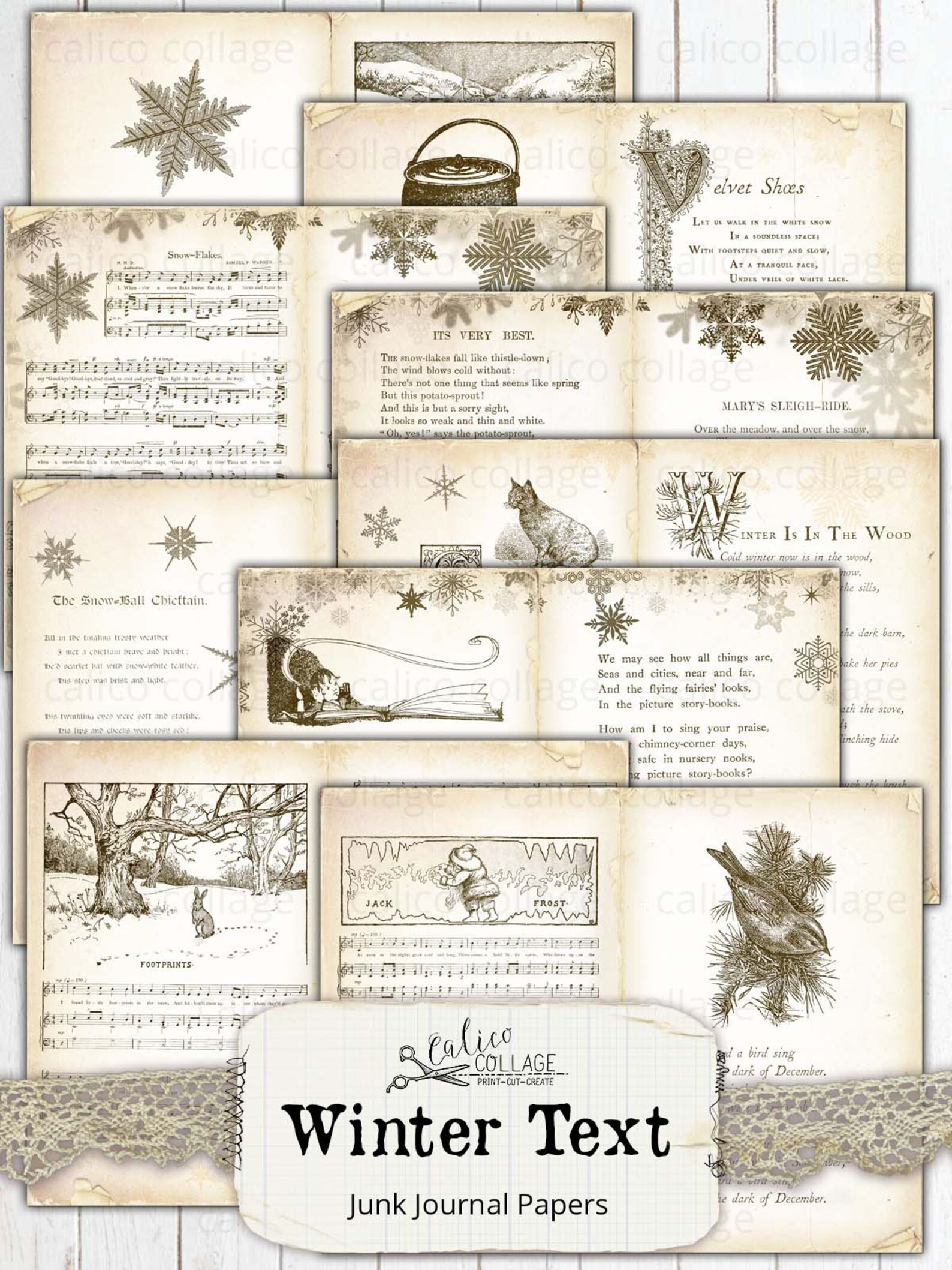 Printable Winter Book Pages, Junk Journal Papers, Journal Supplies ...