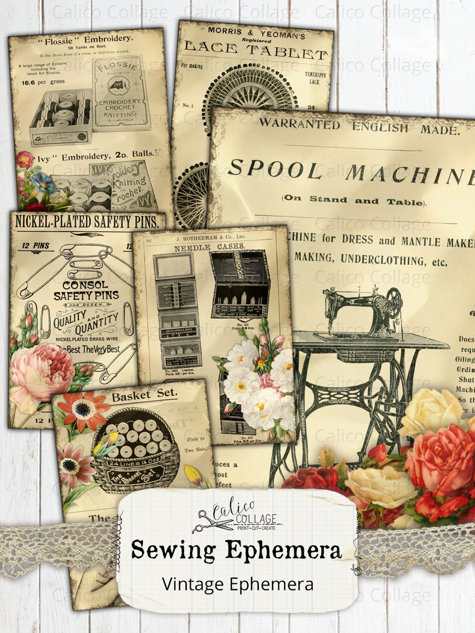 Sewing Ephemera Printable Journal Supplies, Vintage Printable, Junk ...