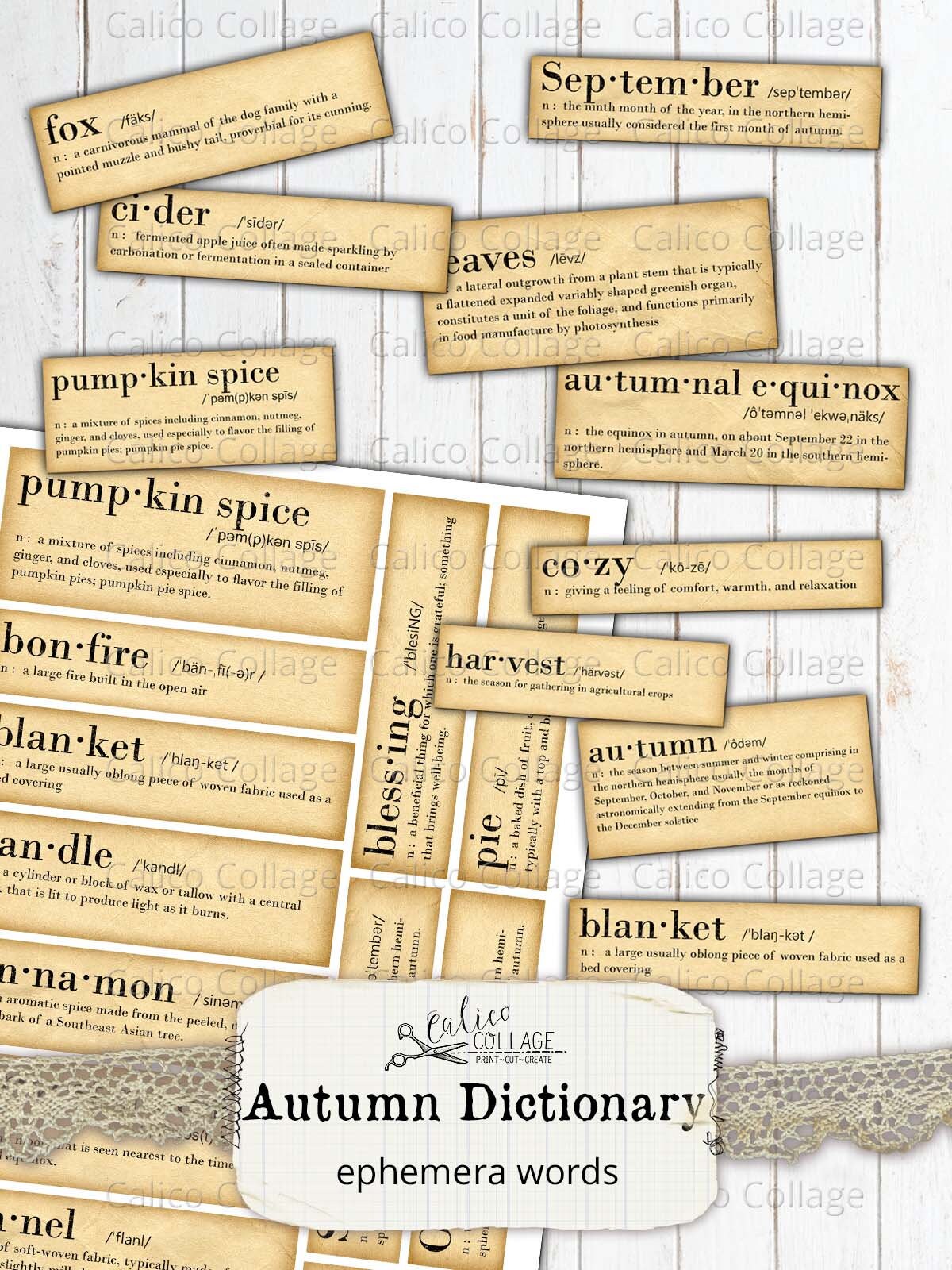 Autumn Dictionary Ephemera Words, Fall Definition Printables, Junk ...
