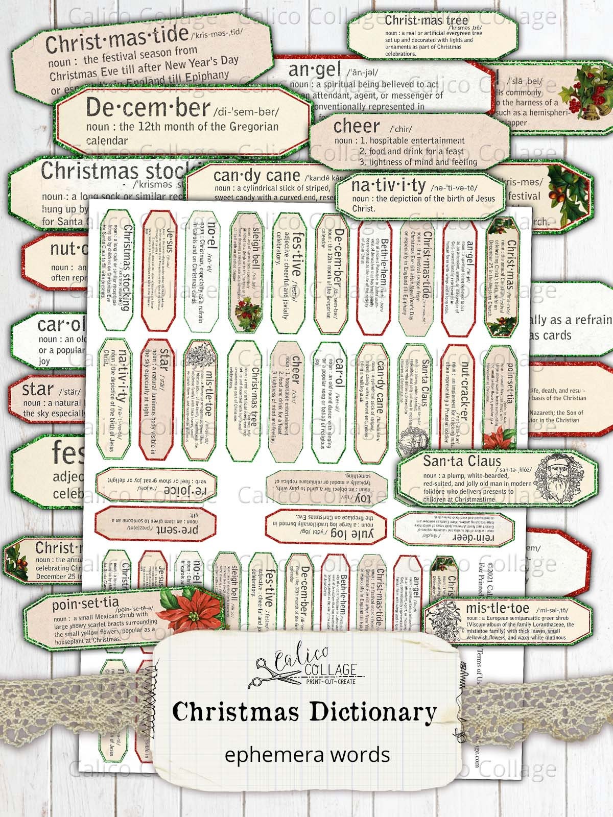 Digital Christmas Dictionary Ephemera Words, Junk Journal Printable ...