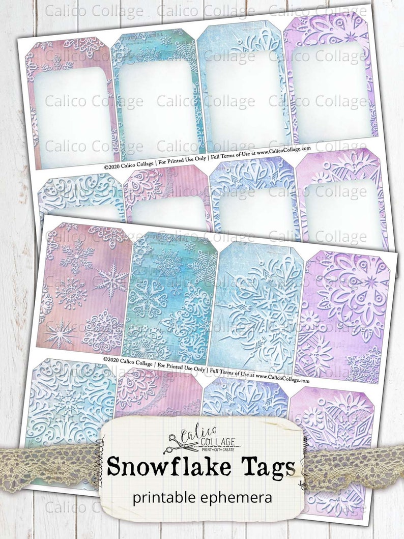 Pastel Snowflake Tags, Printable Junk Journal Ephemera Gift Tags ...