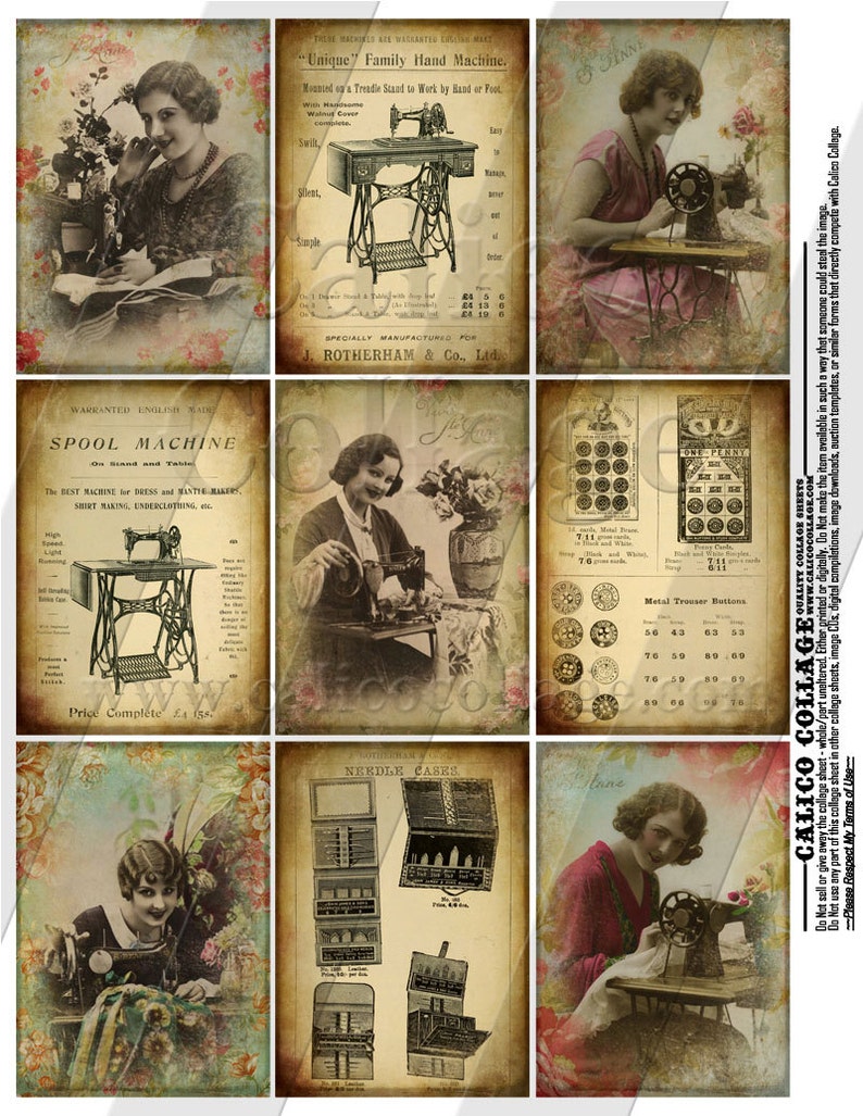 Sewing Ephemera Printable Digital Collage Sheet 2.5x3.5 Hang - Etsy