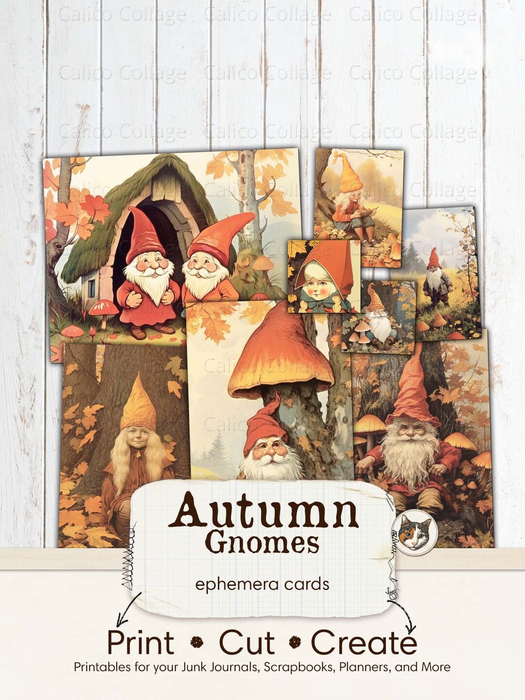 Gnome Junk Journal Printable, Autumn Gnome Ephemera Pack, Vintage Fall ...