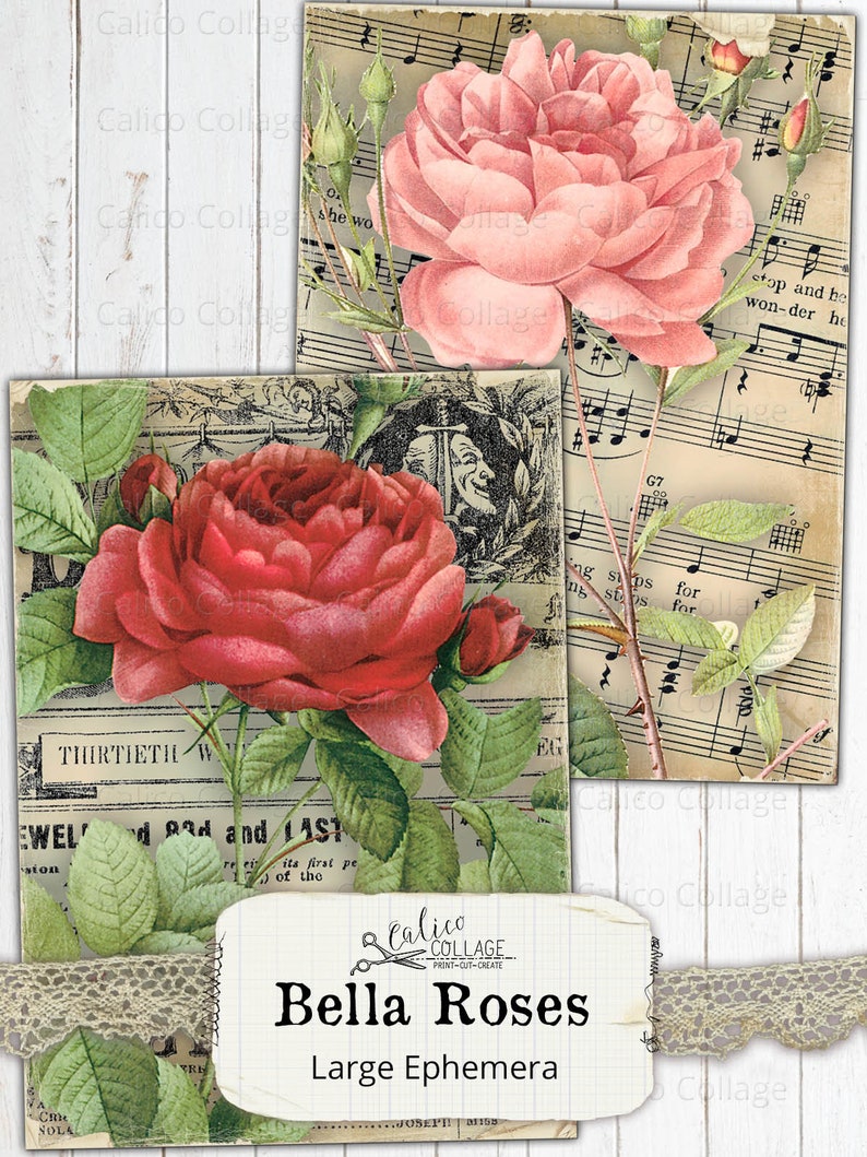 Printable Junk Journal Ephemera Bella Roses Junk Journal Etsy