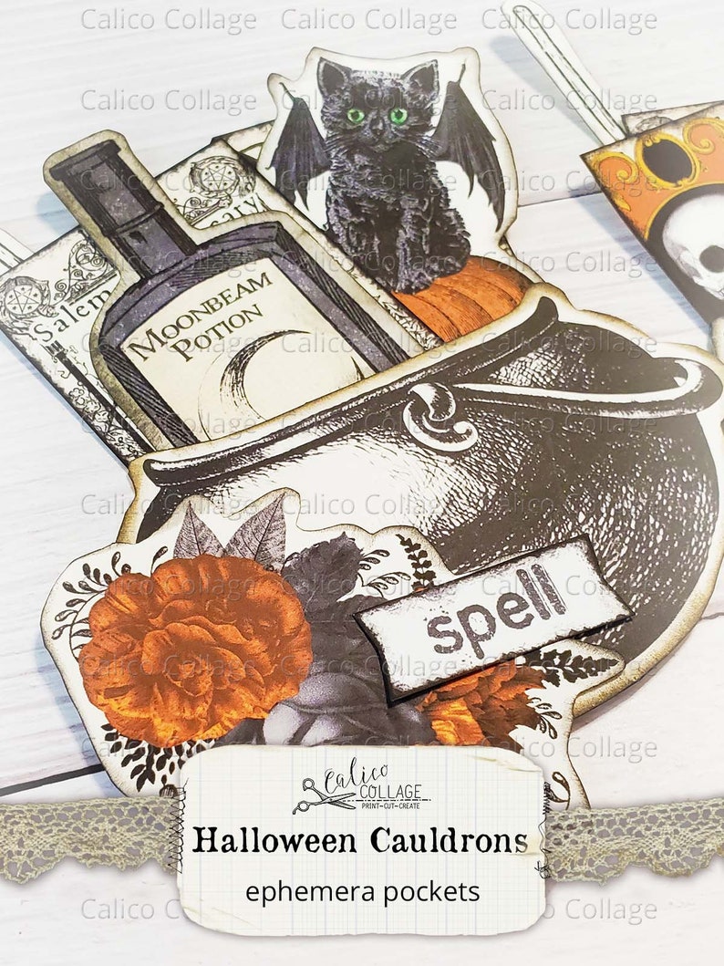 Printable Halloween Cauldron Pockets Junk Journal Supplies | Etsy