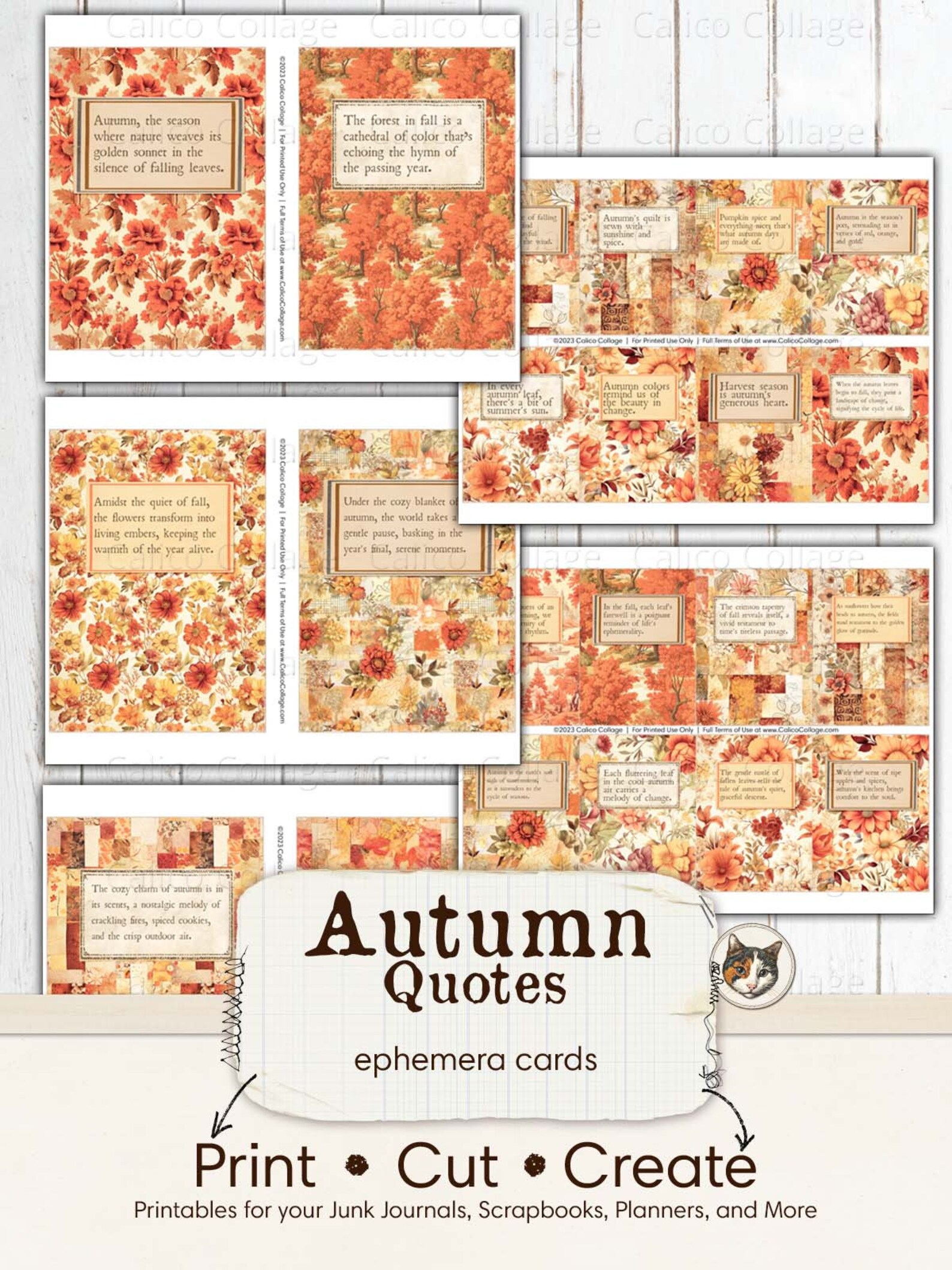 Autumn Quotes Junk Journal Printable, Fall Sentiments, Autumn Ephemera ...