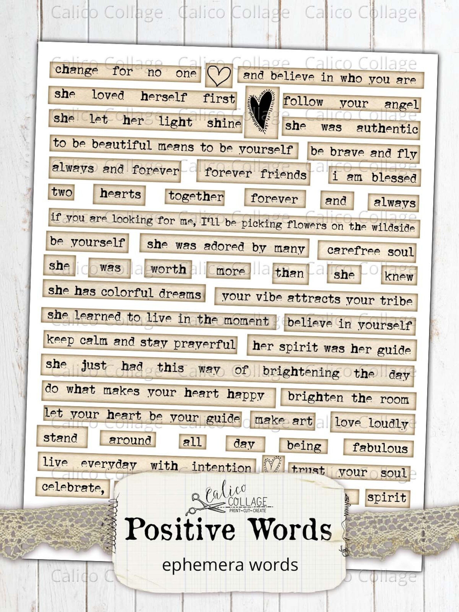 Printable Ephemera Words, Positive Affirmation Mixed Media Words, Junk ...