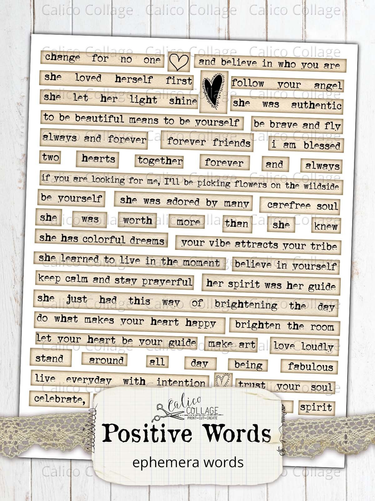 Printable Ephemera Words Positive Affirmation Mixed Media - Etsy Australia
