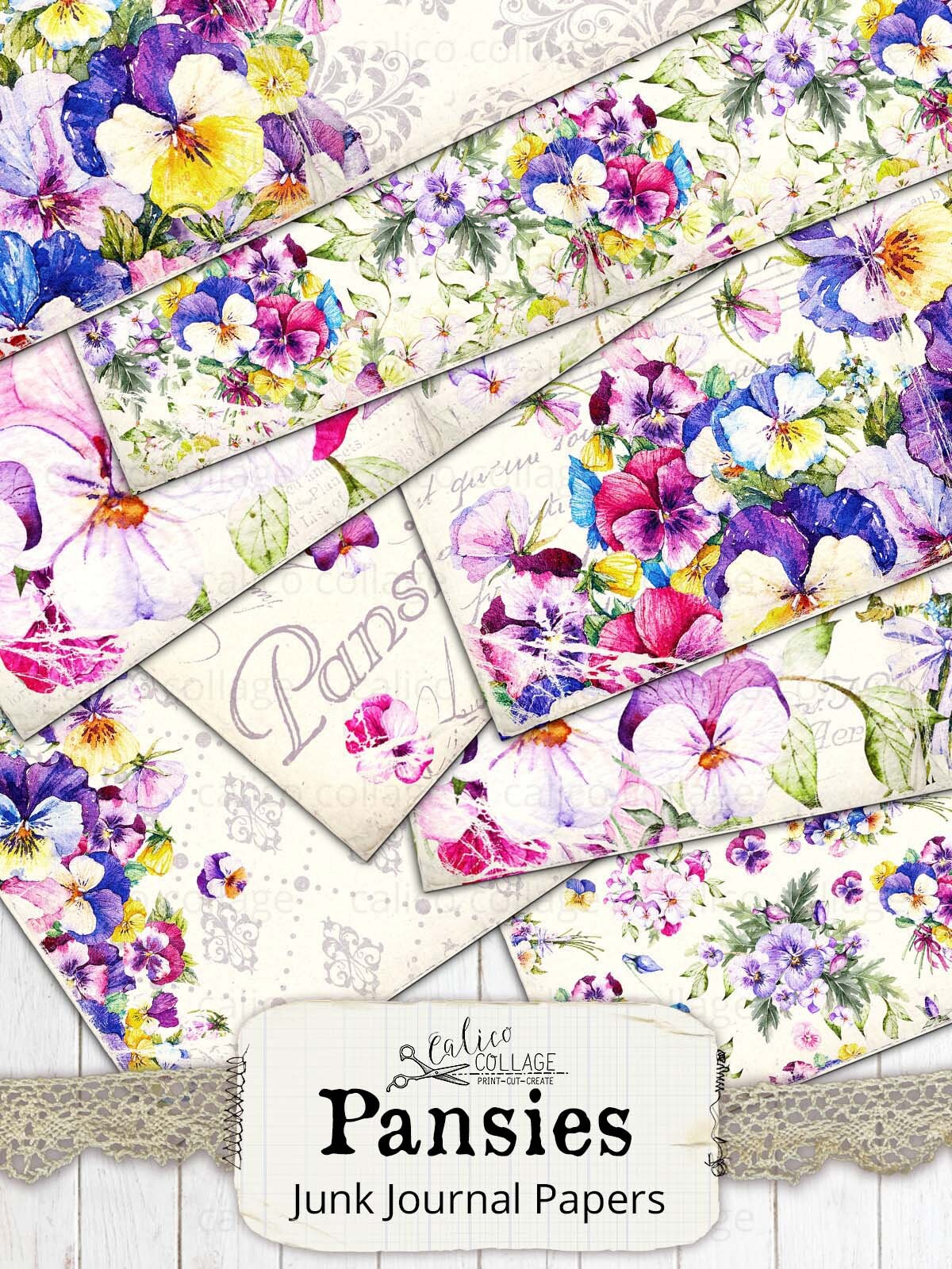 Craft Supplies & Tools Paper, Party & Kids Pansies Junk Journal Kit ...