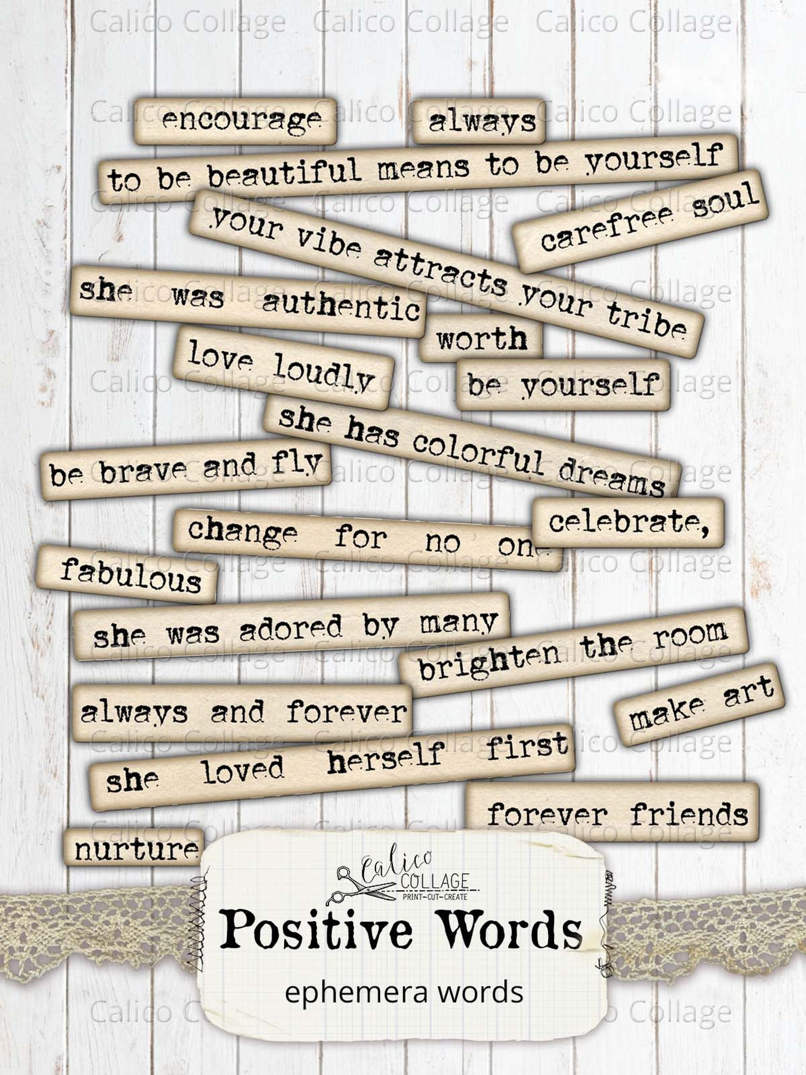 Printable Ephemera Words Positive Affirmation Mixed Media | Etsy Australia