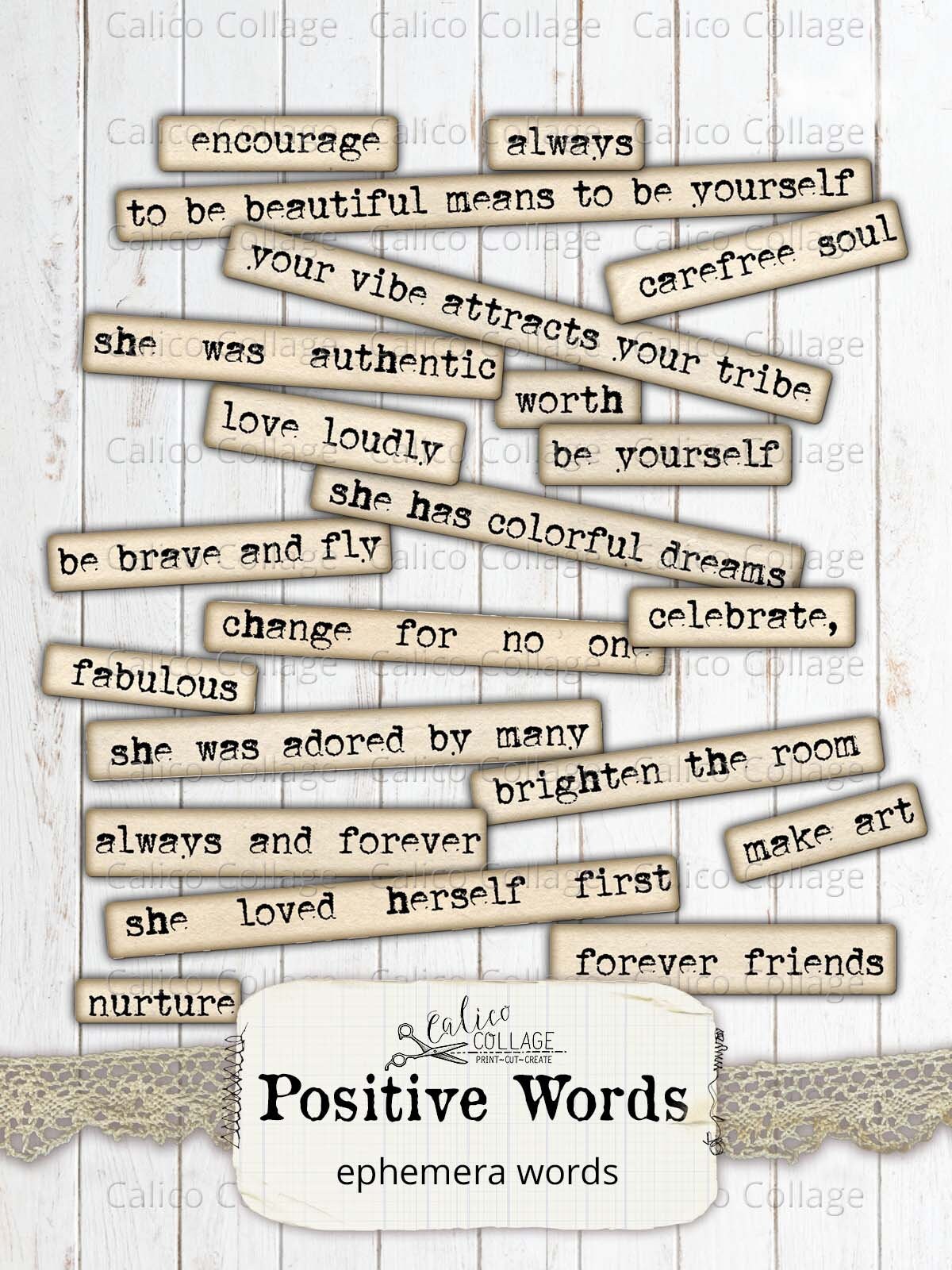 Printable Ephemera Words, Positive Affirmation Mixed Media Words, Junk ...