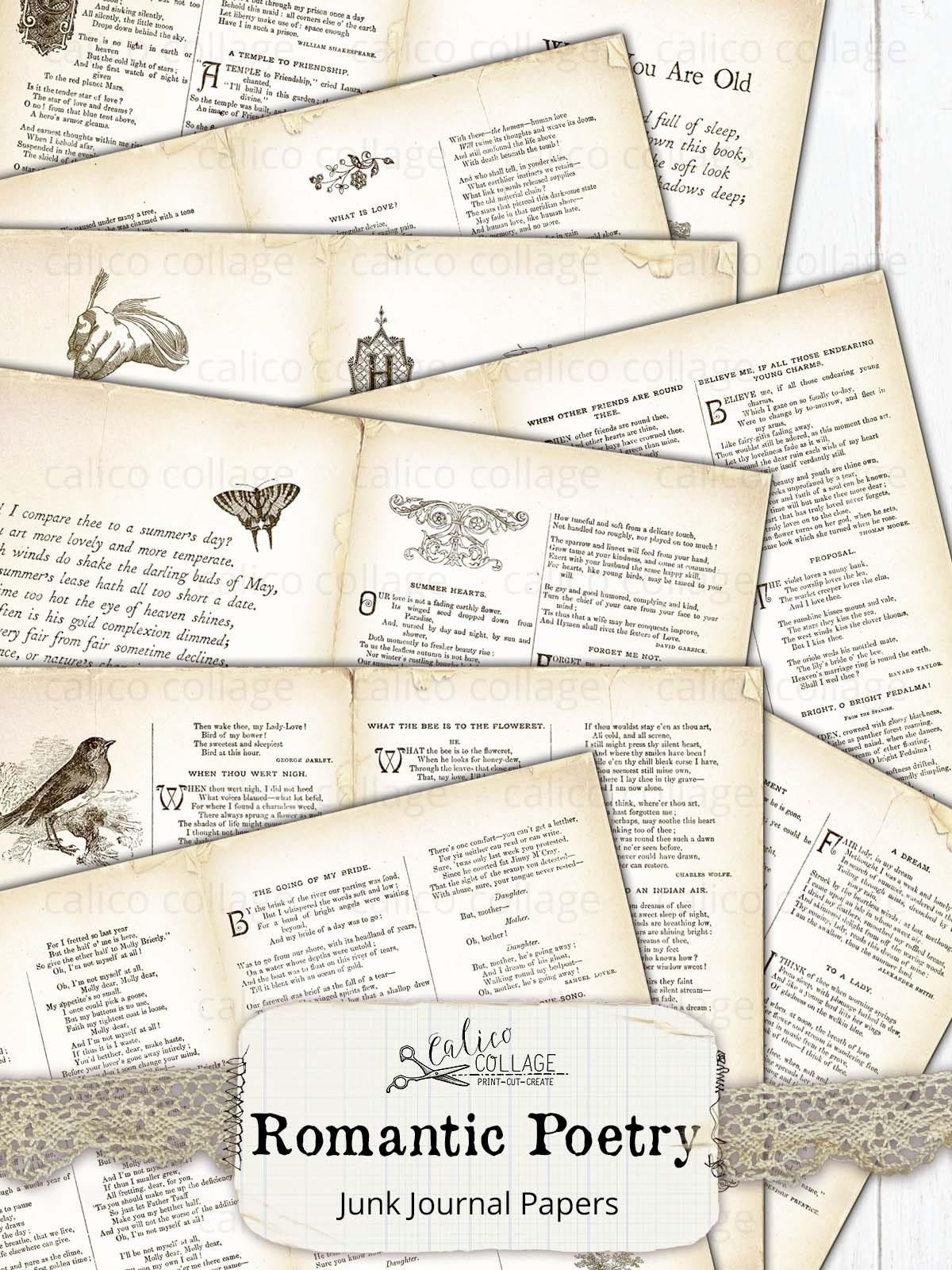 Printable Junk Journal Papers, Romantic Poetry Book Pages, Journal ...