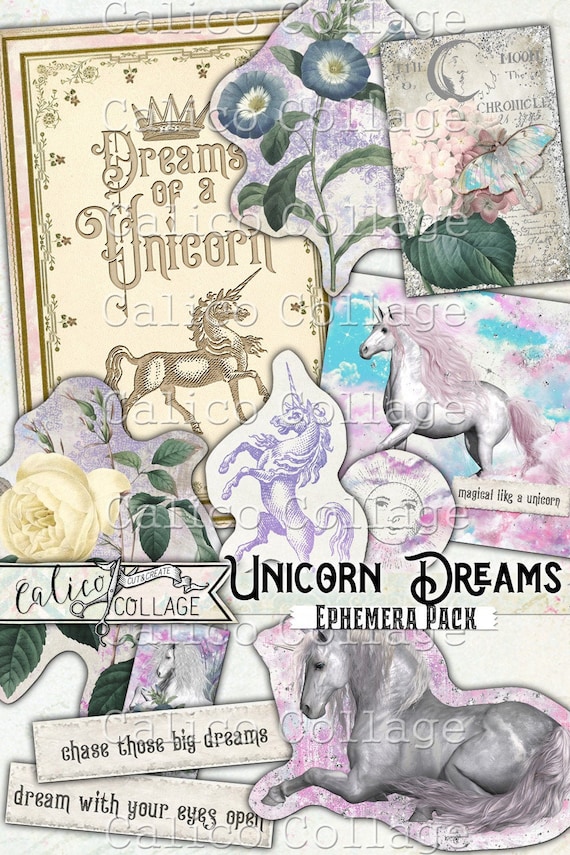 Printable Junk Journal Ephemera Pack Unicorn Dreams Unicorn - Etsy