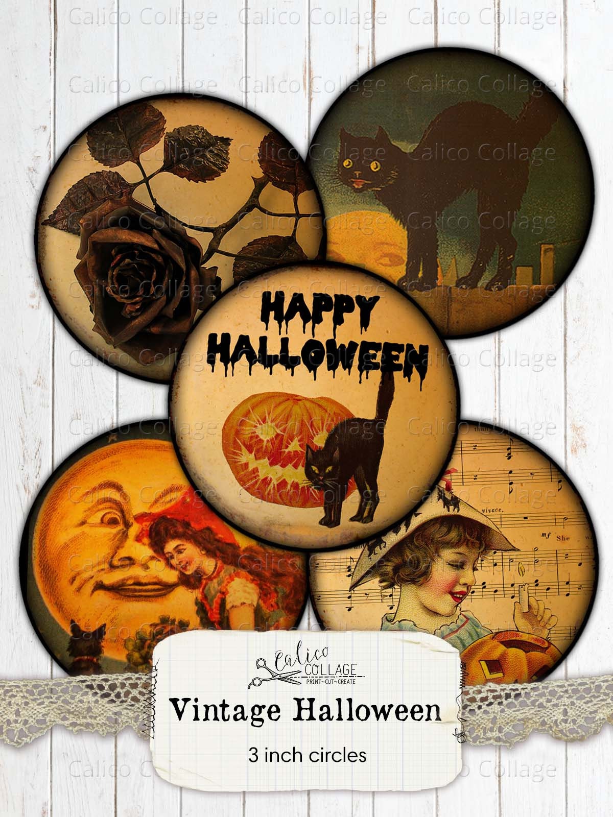 Vintage Halloween Ephemera 3 Inch Circles Collage Sheet, Halloween Junk ...
