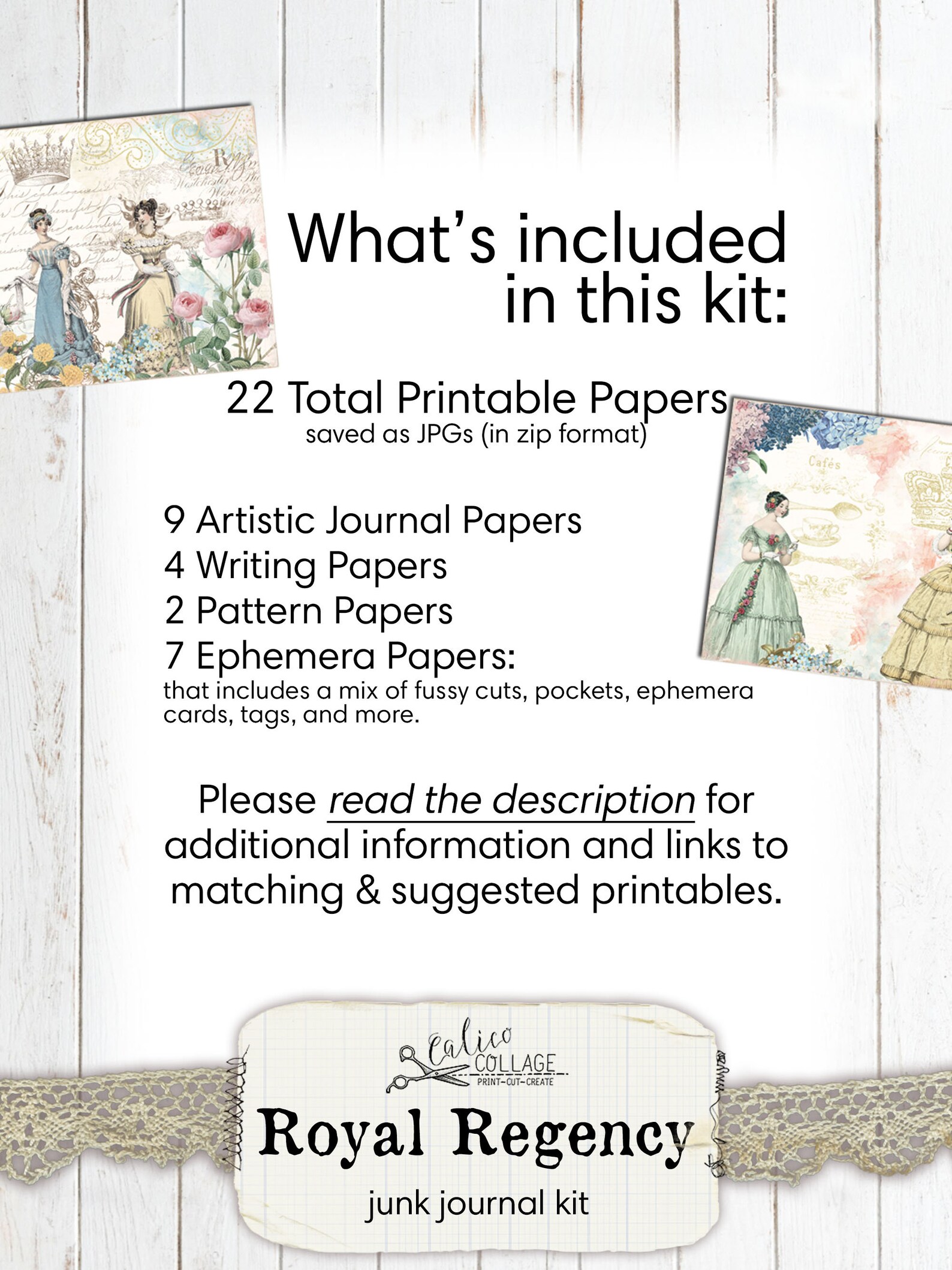 Royal Regency Junk Journal Kit, Regency Fashion Ephemera, Floral ...