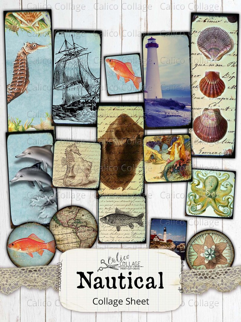 Printable Nautical Ephemera Pack, Collage Sheet, Junk Journal Supplies ...