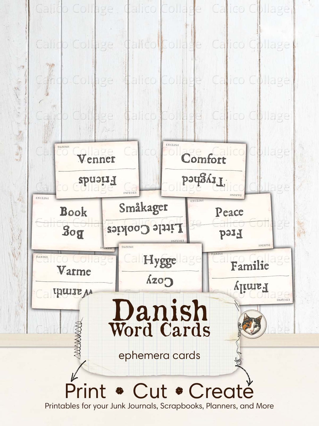 Danish Word Cards Junk Journal Printable, Hygge Christmas Ephemera ...