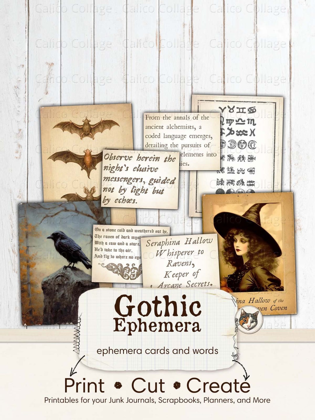 Gothic Ephemera Junk Journal Printable, Halloween Ephemera Words, Junk ...