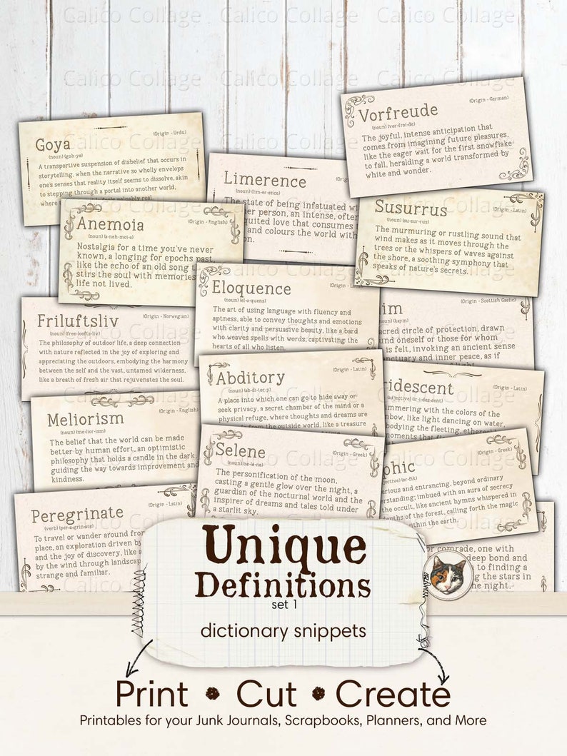 Unique Vintage Definitions Junk Journal Printable, Vintage Dictionary ...