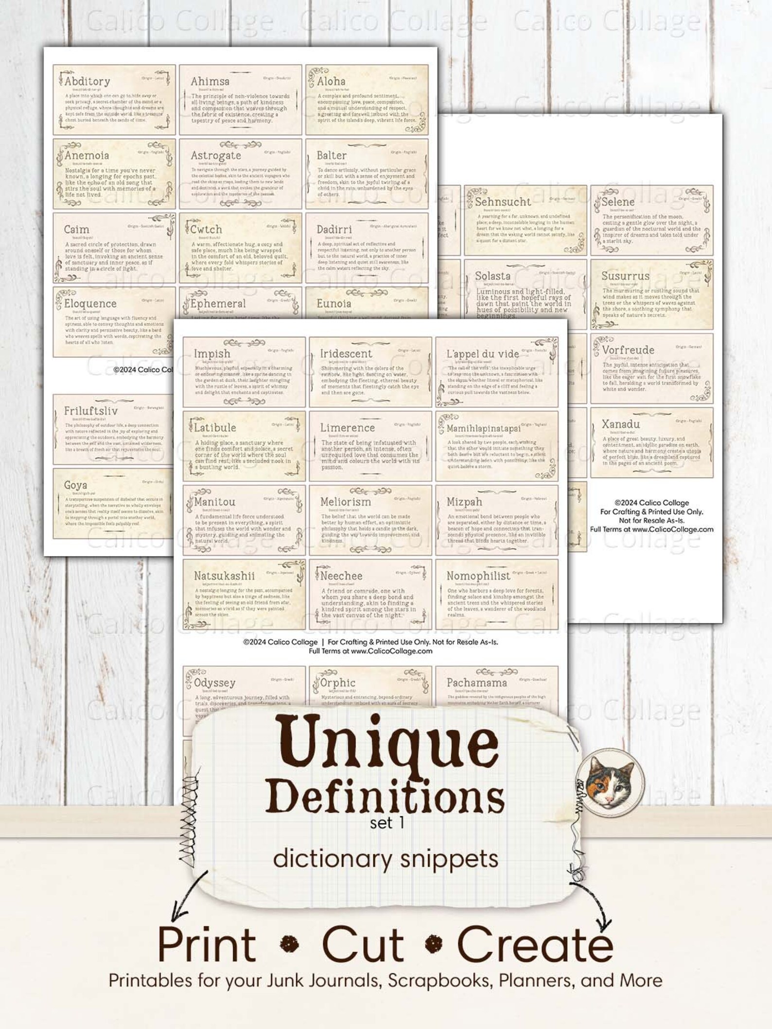 Unique Vintage Definitions Junk Journal Printable, Vintage Dictionary ...