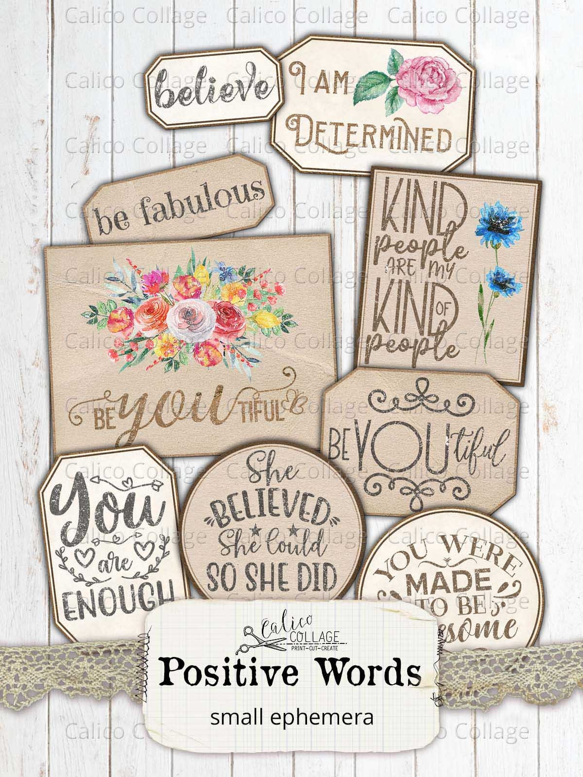 Printable Positive Sentiments Small Labels Ephemera Words - Etsy
