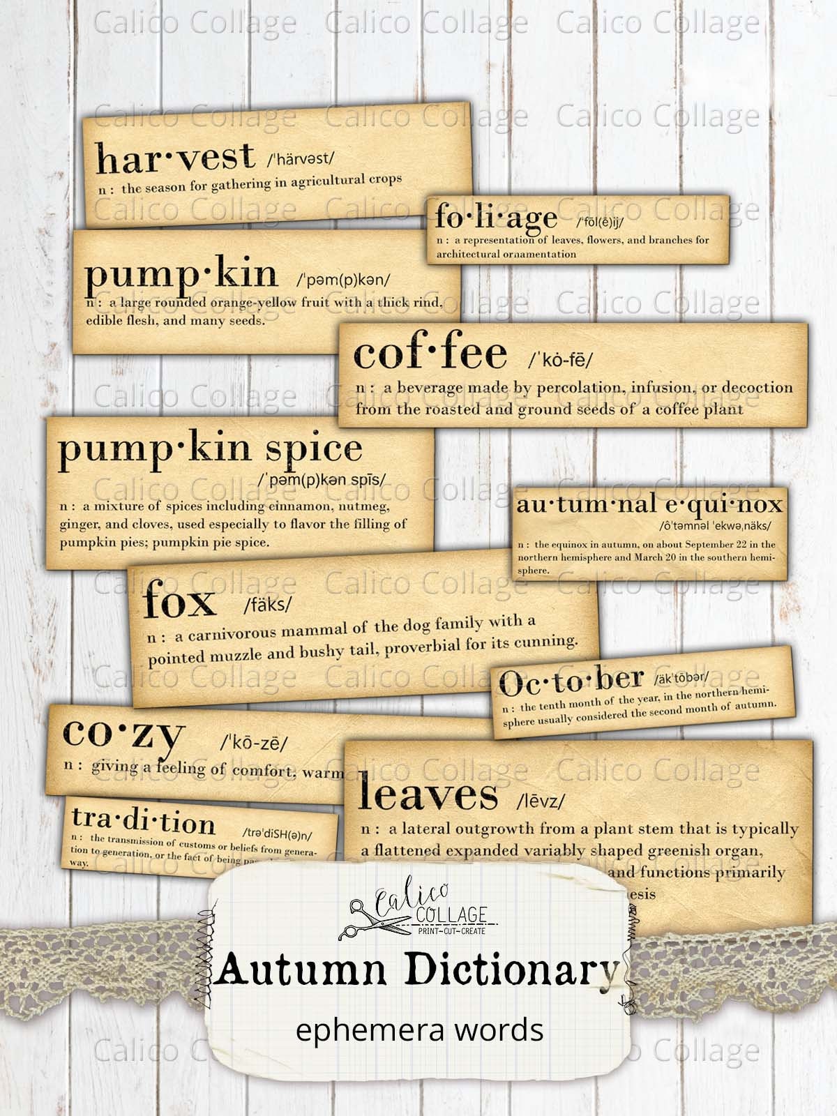 Autumn Dictionary Ephemera Words, Fall Definition Printables, Junk ...