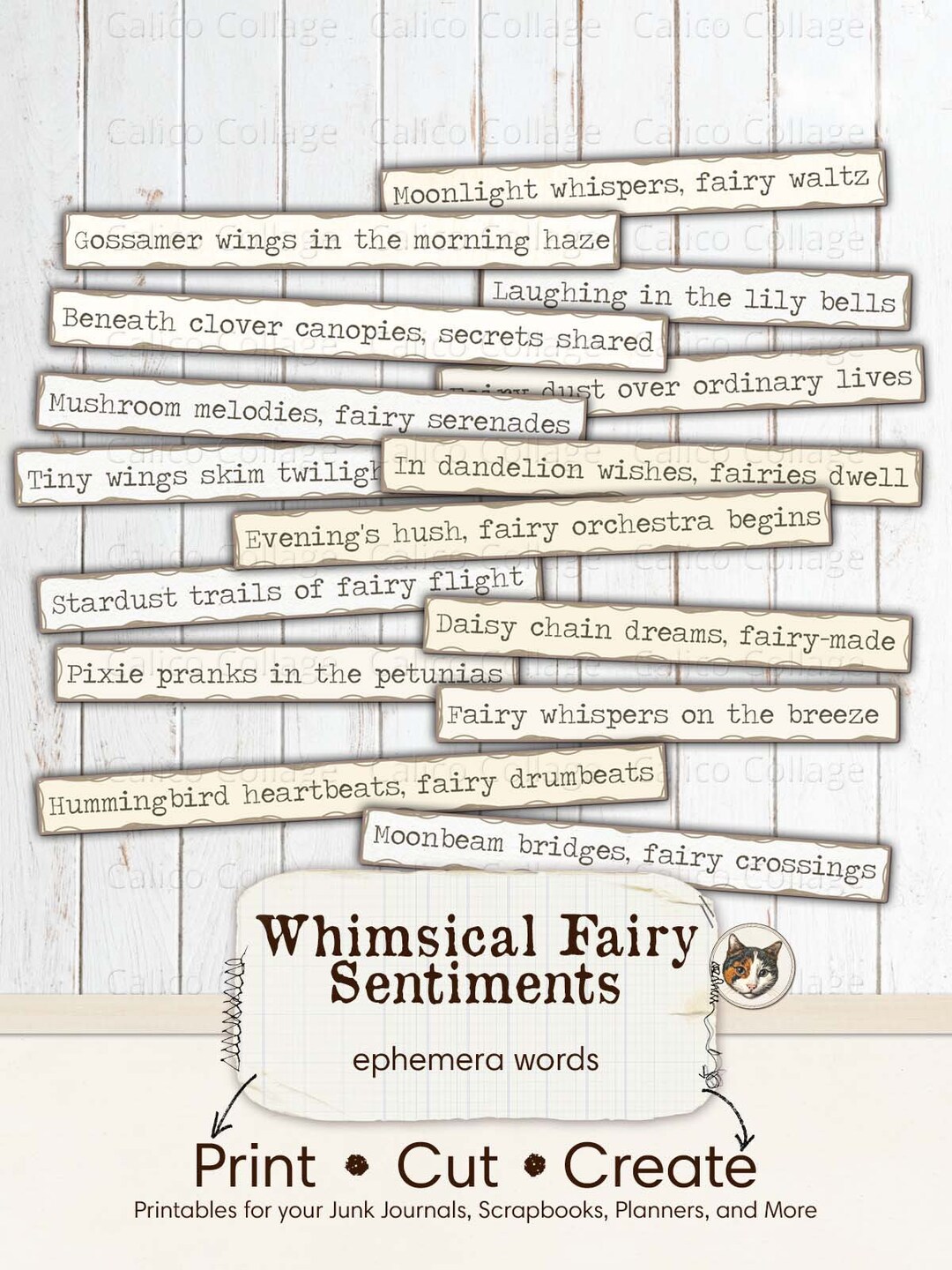 Fairy Sentiments for Junk Journals, Printable Ephemera Words, Junk ...