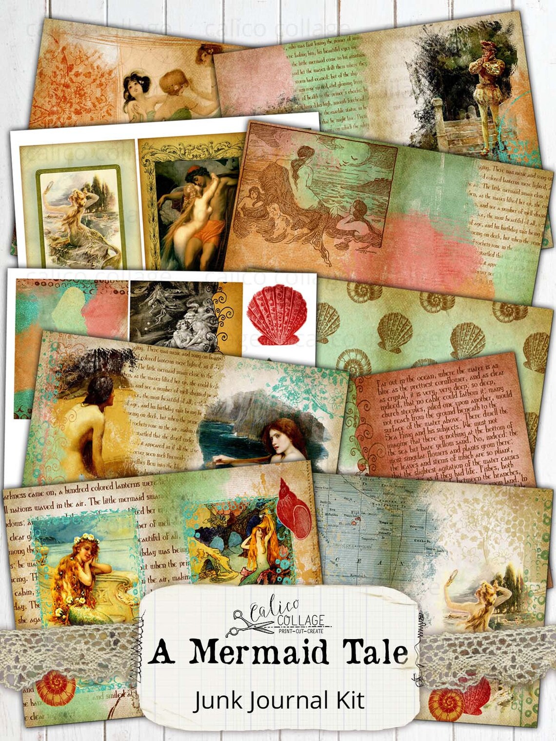 Mermaid Printable Junk Journal Kit Bullet Journal Stationary - Etsy