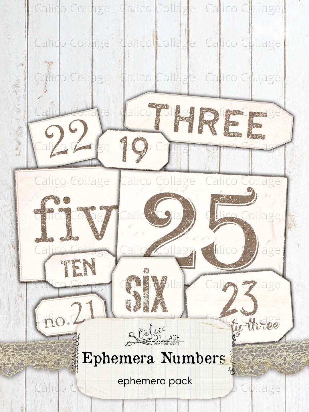 Junk Journal Numbers, Printable Ephemera Numbers, Digital Paper ...