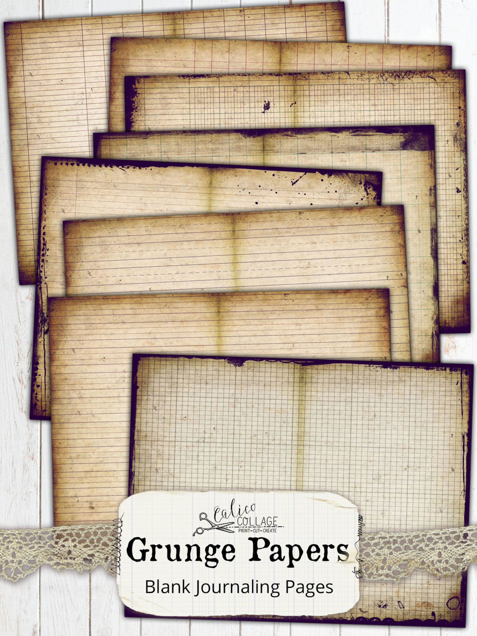 Printable Blank Journaling Pages, Junk Journal Supplies, Digital Grunge ...