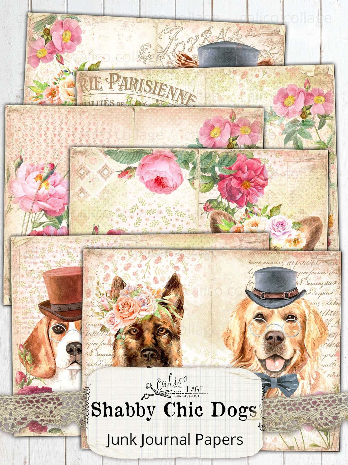 Shabby Chic Dogs Rose Junk Journal Papers Journal Supplies - Etsy