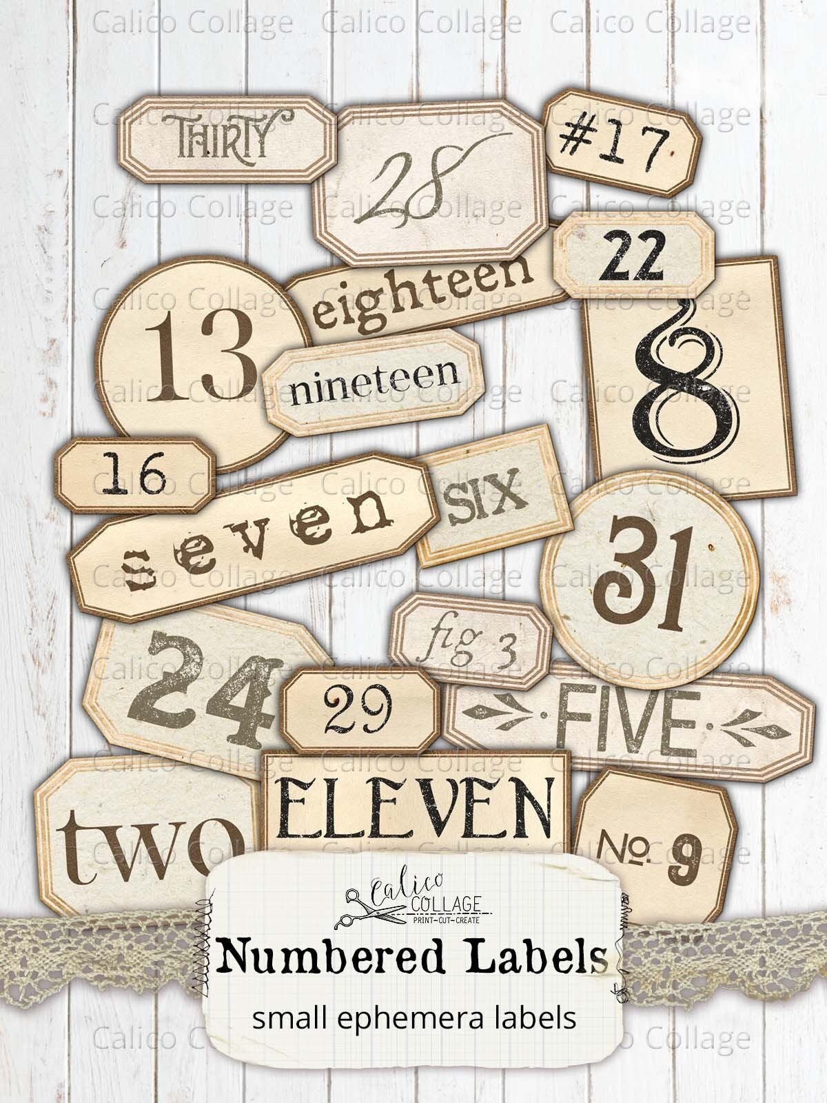 Printable Numbered Labels Junk Journal Supplies Vintage | Etsy Canada