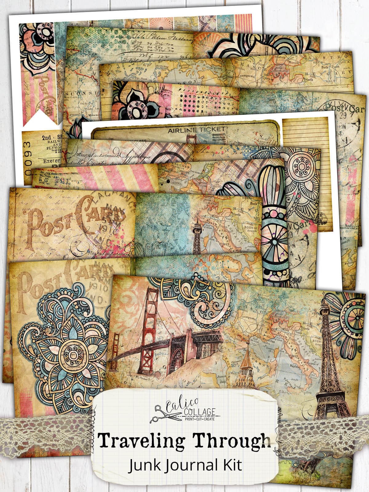 Craft Sheet Vintage Scrapbook Travel Book Junk Journal Paper Kit Art ...