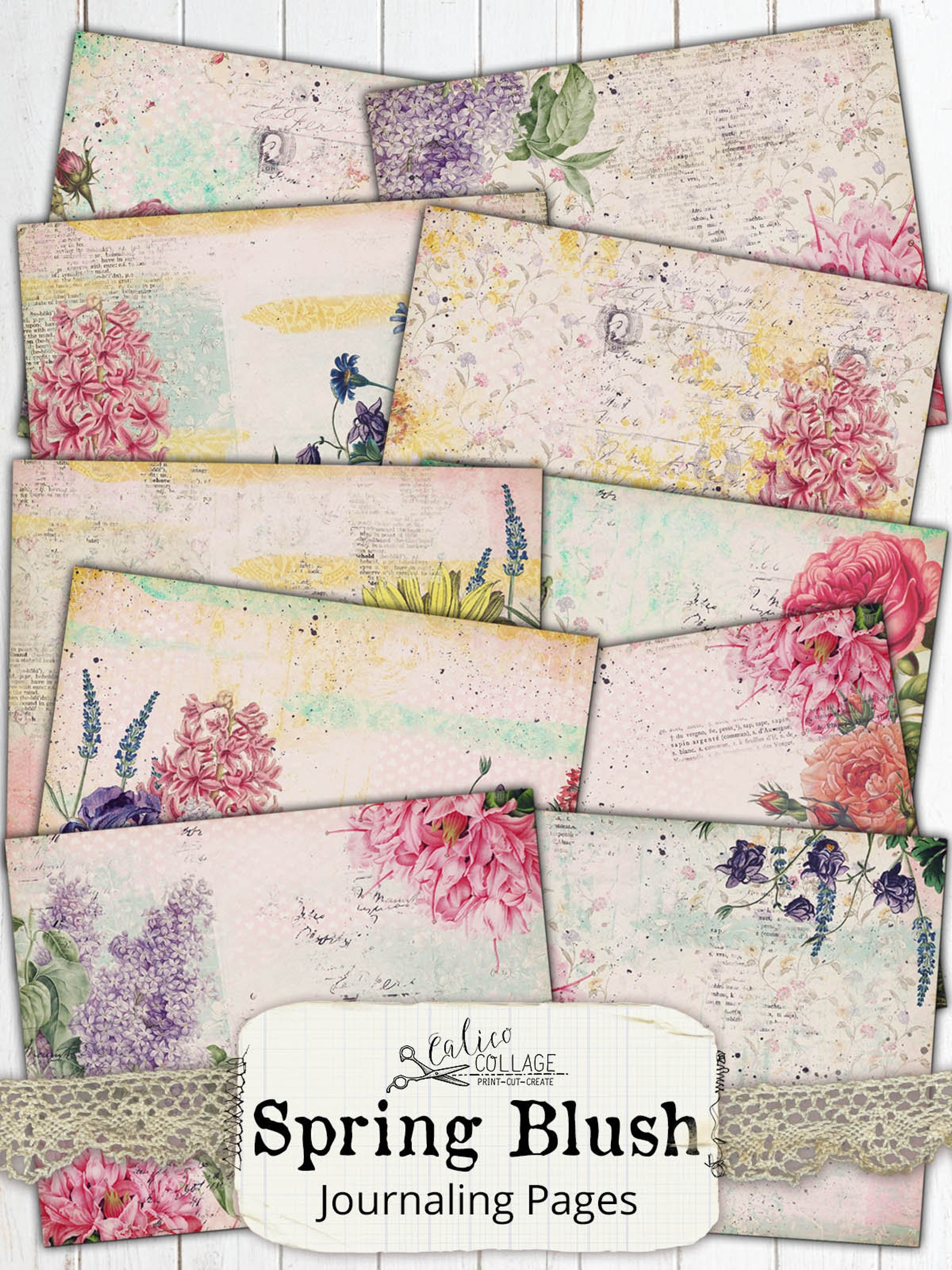 Spring Collage Sheets, Botanical Junk Journal Kit Pages, Ephemera Paper ...