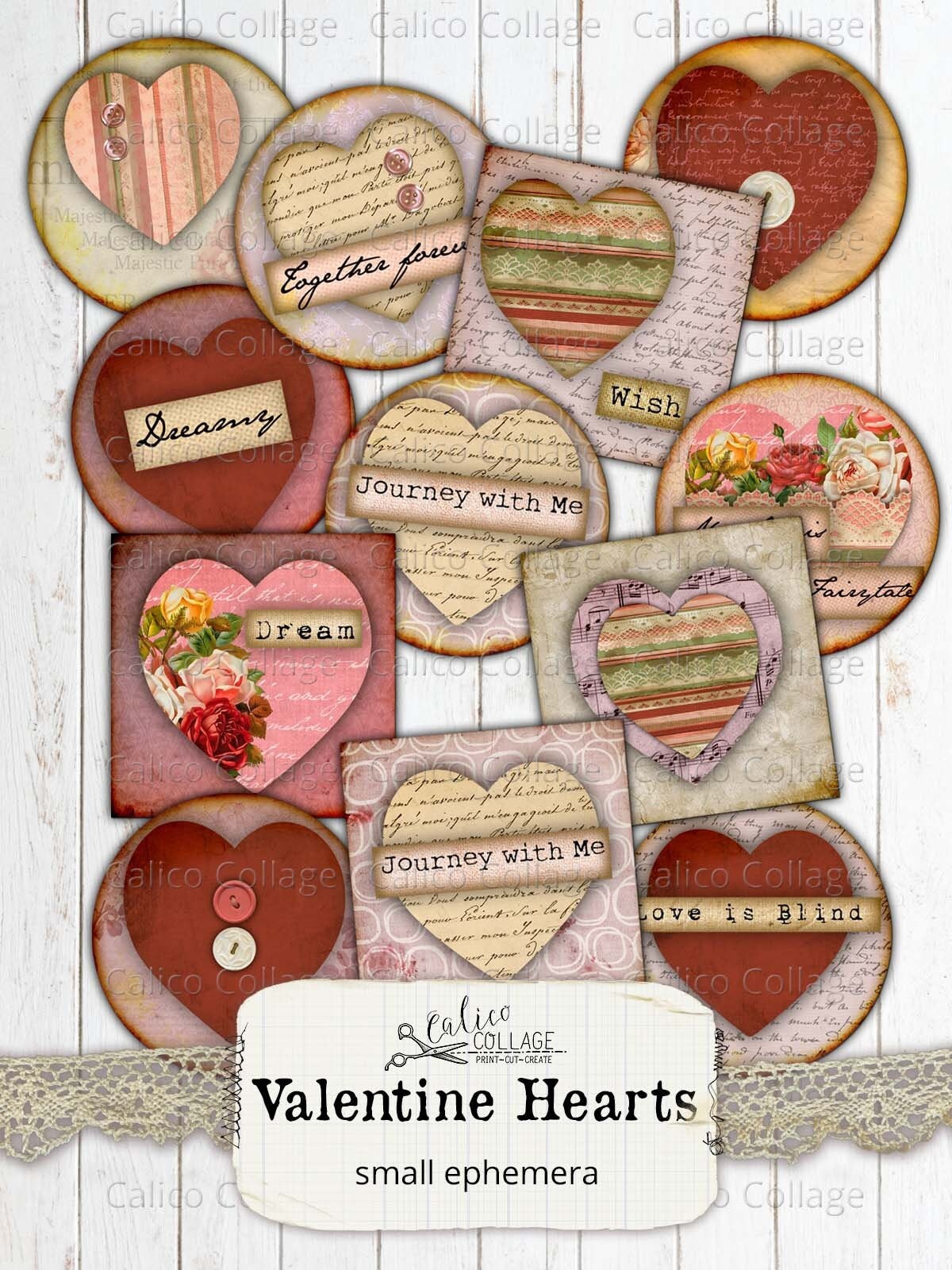 Valentines Heart Ephemera Pack Junk Journal Kit Bullet - Etsy