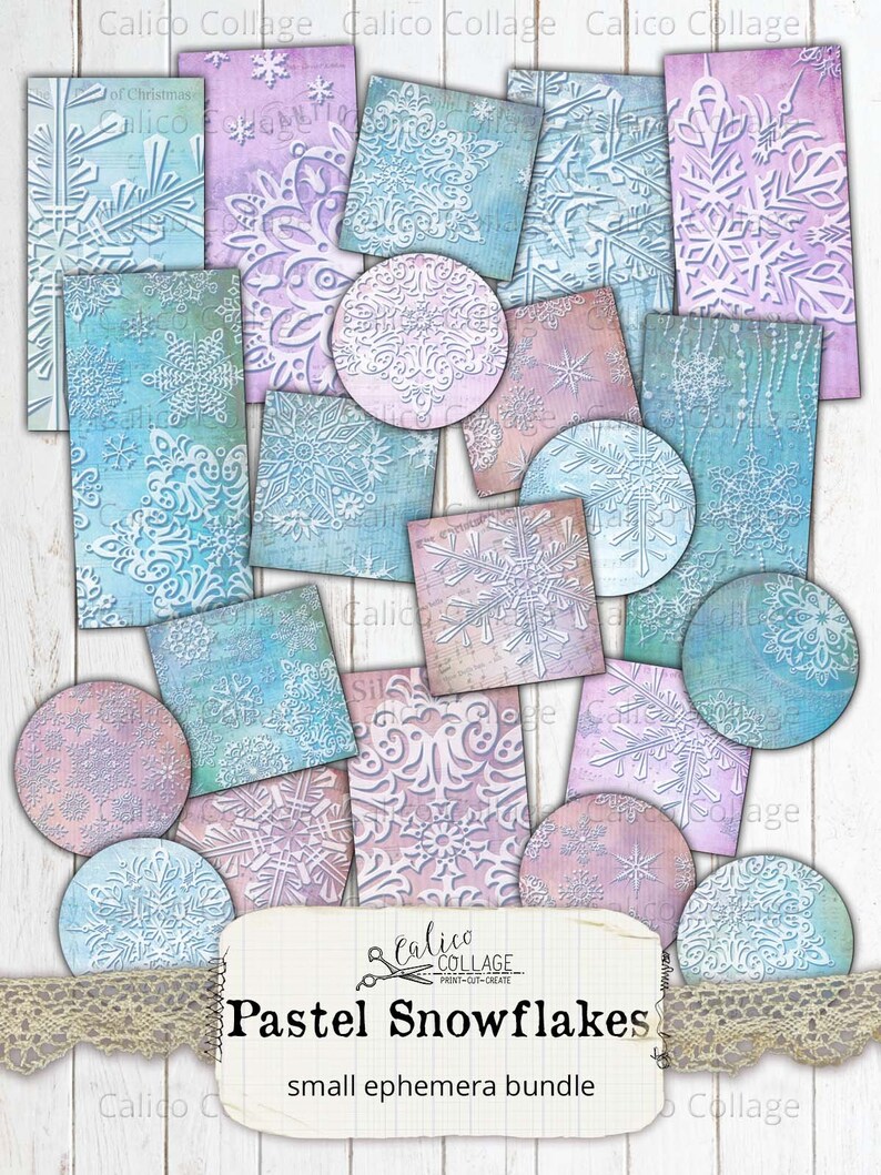 Printable Pastel Snowflake Small Ephemera, Digital Collage Sheet ...