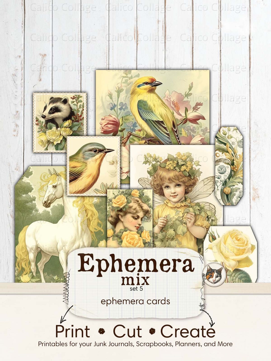 Yellow Ephemera for Junk Journal Kitfrench Fussy Cut Ephemera - Etsy