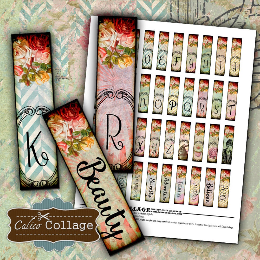 Vintage Rose Initial, 12x50mm, Collage Sheet, Matchstick Size, .5x2 ...