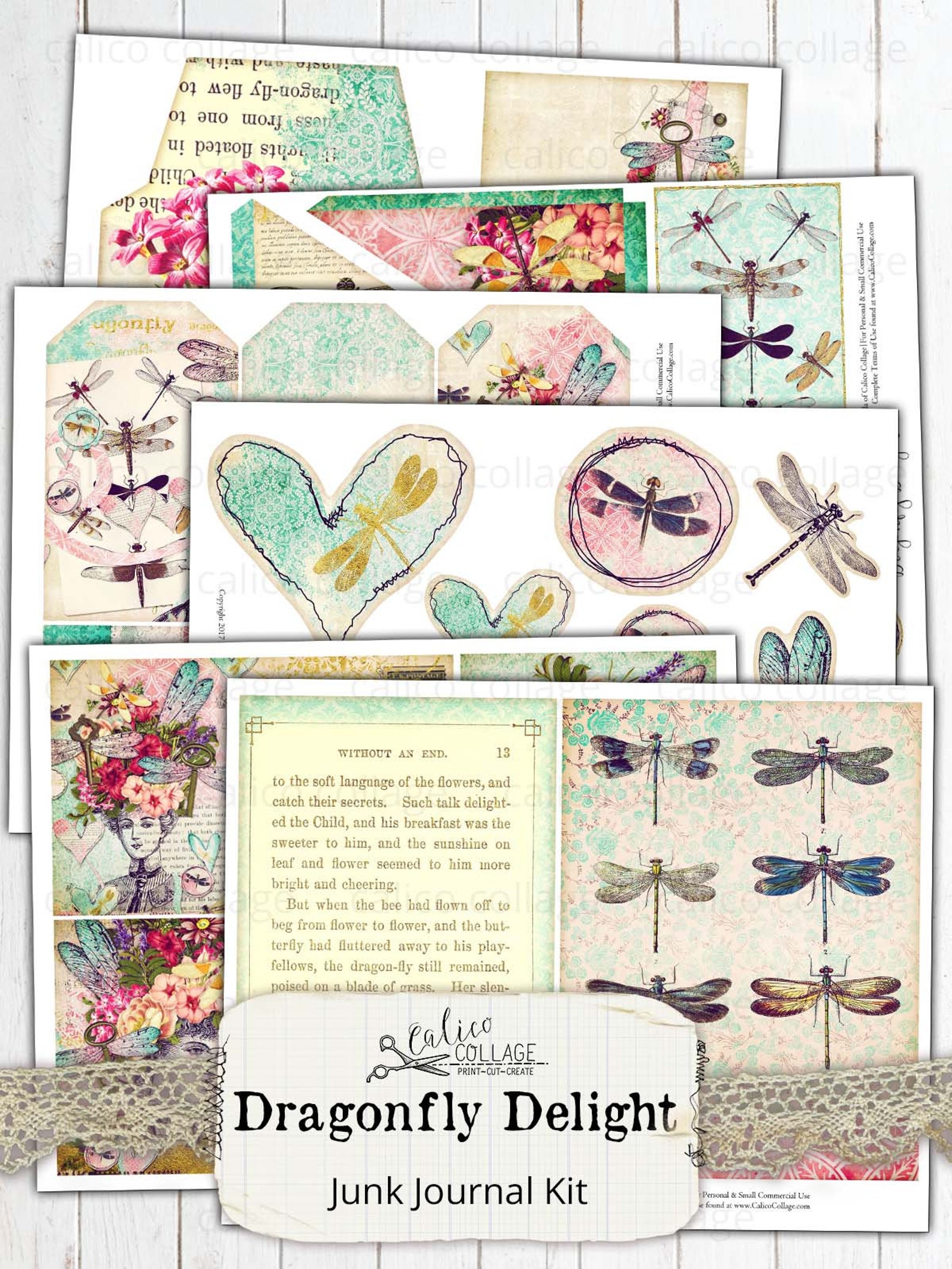 Dragonfly Junk Journal Kit, Printable Pages, Digital Papers, Ephemera ...