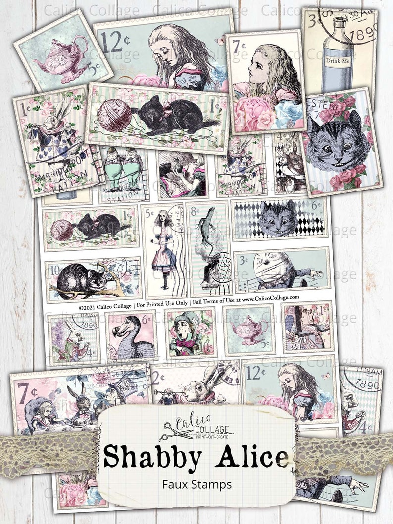 Alice in Wonderland Printable Stamps John Tenniel Ephemera, Junk ...