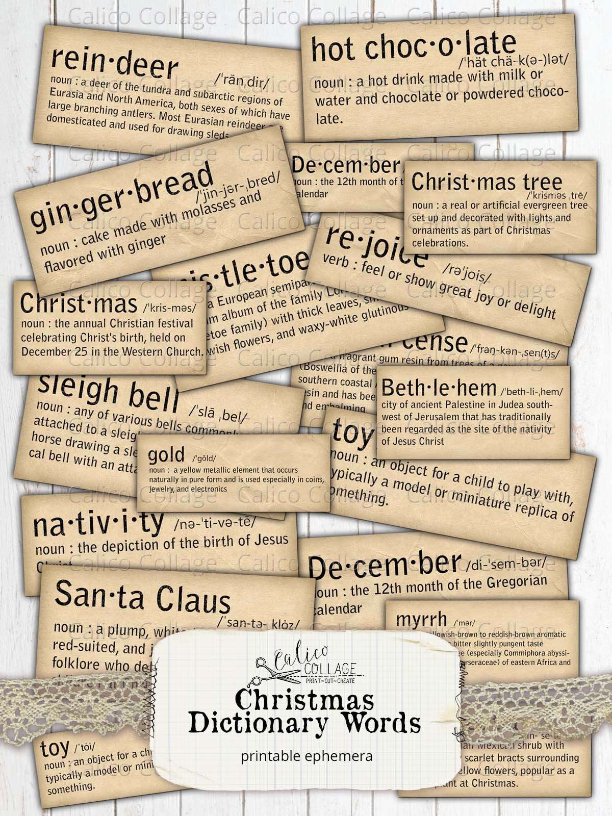 Christmas Dictionary Words Junk Journal Printable Ephemera | Etsy